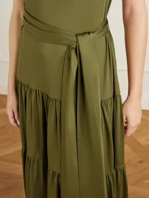 Altuzarra Liza Belted Tiered Jersey Maxi Dress - Green