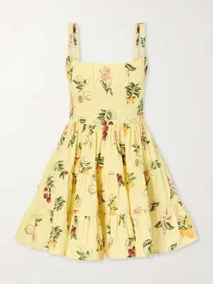 Agua Bendita Granadilla Tiered Floral-print Cotton-poplin Mini Dress - Yellow