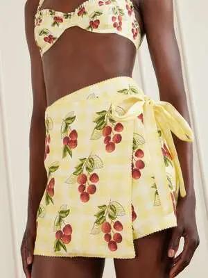 Agua Bendita Luna Printed Checked Linen Pareo