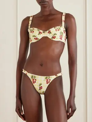 Agua Bendita Agraz Printed Checked Bikini Top - Yellow