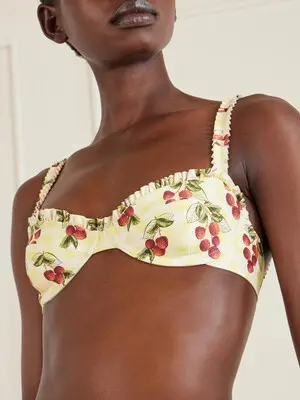 Agua Bendita Agraz Printed Checked Bikini Top - Yellow