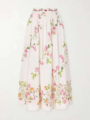 AGUA BENDITA Tangelo Floral-print Linen Maxi Skirt