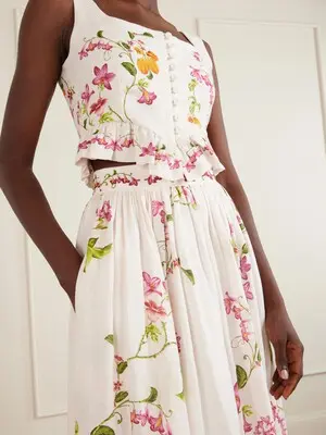Agua Bendita Tangelo Floral Linen Maxi Skirt