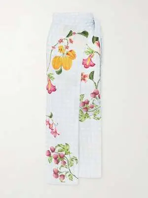 Agua Bendita Lavanda Printed Cotton And Silk-blend Voile Pareo - Blue
