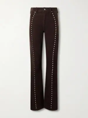 Polo Ralph Lauren Studded Stretch-cotton Corduroy Flared Pants - Brown