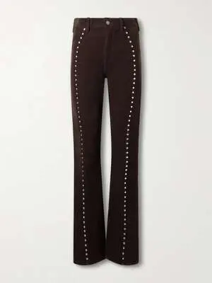 Polo Ralph Lauren Studded Stretch-cotton Corduroy Flared Pants - Chocolate