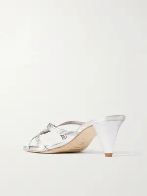 Staud Carrie 60 Metallic Leather Knot Detail Sandals - Silver