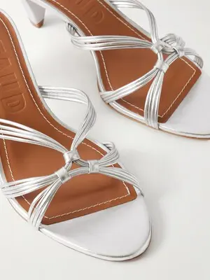 Staud Carrie 60 Metallic Leather Knot Detail Sandals - Silver