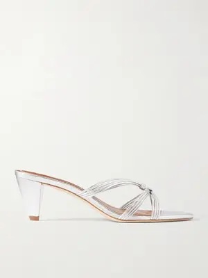 Staud Carrie 60 Metallic Leather Knot Detail Sandals - Silver