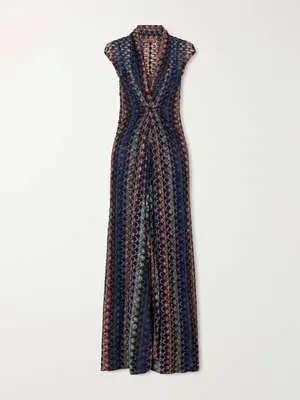 Missoni Gathered Striped Crochet-knit Maxi Dress - Multi