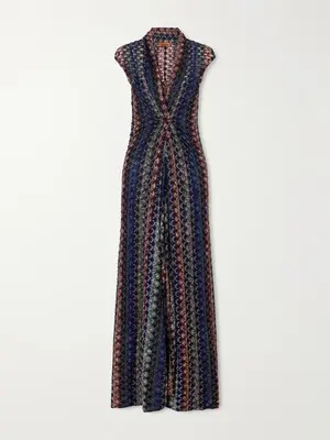 Missoni Gathered Striped Crochet-knit Maxi Dress - Multi