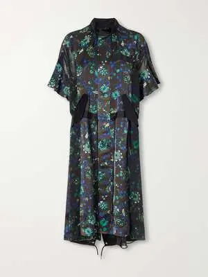 Sacai Floral-print Satin Midi Dress - Multi