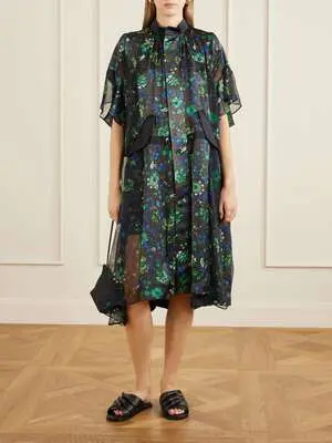 Sacai Floral-print Satin Midi Dress