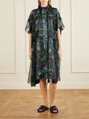 Sacai Floral-print Satin Midi Dress
