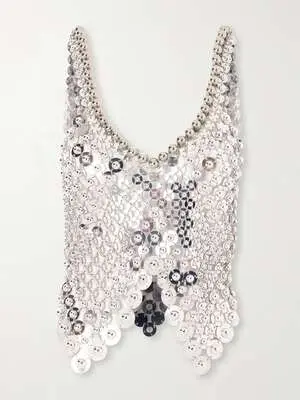 Rabanne Sequined Bead-embellished -tone Chainmail Tank - Silver
