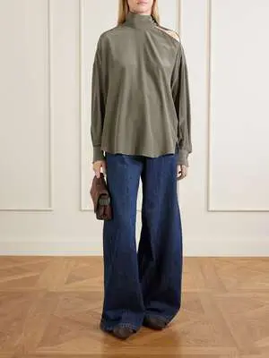 Brunello Cucinelli Bead-embellished Silk-satin Blouse