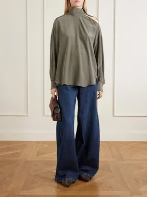 Brunello Cucinelli Monili Bead-embellished Silk-satin Blouse