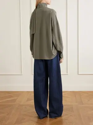 Brunello Cucinelli Monili Bead-embellished Silk-satin Blouse