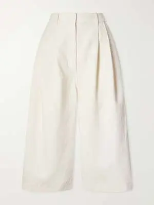 Co Pleated Woven Wide-leg Pants - Cream