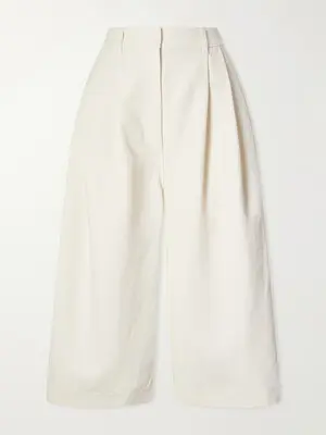 Co Pleated Woven Wide-leg Pants - Neutrals