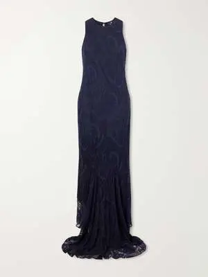 Etro Devoré Cotton-blend Crepe-jersey Maxi Dress - Navy
