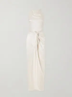 Aflalo Nourin Polka-dot Knotted Halterneck Maxi Dress - White