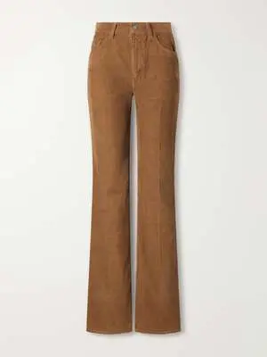 Saint Laurent Cotton-corduroy High-rise Flared Pants - Brown