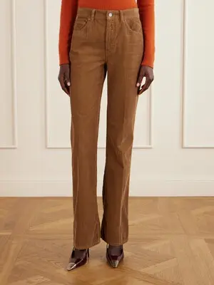 Saint Laurent High-rise Cotton-corduroy Flared Pants - Brown