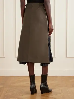 Sacai Weather Cotton-twill Midi Skirt With Pleated Insert