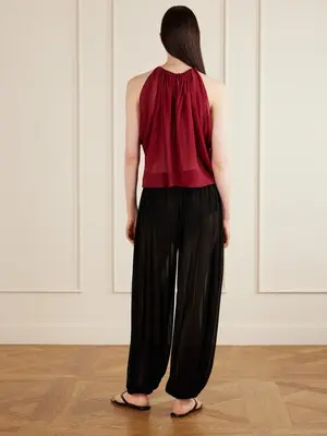 Aflalo Reysa Ruched Silk-crepe Halter Top - Burgundy