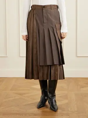 Sacai Pleated Twill And Shell Midi Skirt