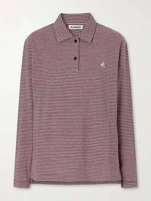 JIL SANDER Logo-embroidered Striped Cotton-jersey Polo Shirt - Red