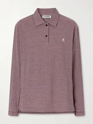 JIL SANDER Striped Cotton-jersey Polo Shirt - Red
