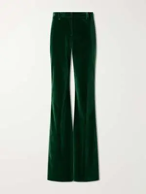 Etro Stretch-cotton Velvet Flared Pants - Green