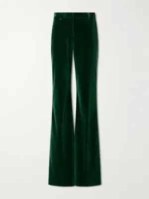 Etro Stretch-cotton Velvet Flared Pants - Green