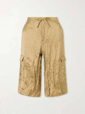 Aflalo Bromer Crinkled-satin Straight-leg Shorts - Beige