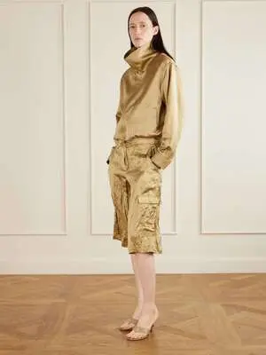 Aflalo Bromer Crinkled-satin Straight-leg Shorts - Beige