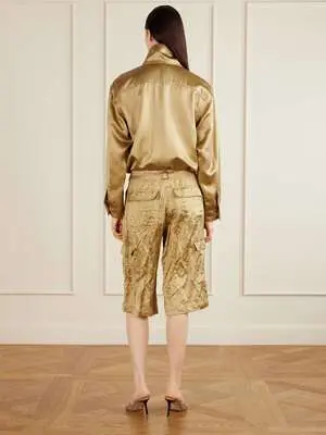 Aflalo Bromer Crinkled-satin Straight-leg Shorts - Beige