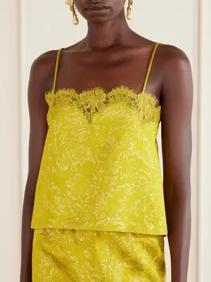 Saint Laurent Metallic Floral Brocade Lace-trimmed Cami