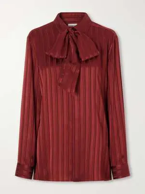 Saint Laurent Striped Silk Blouse - Red