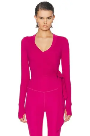 Splits59 Bella Airweight Lite Wrap Top In Pink - Sangria