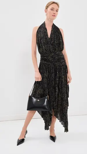 Proenza Schouler Paulina Printed Pleated Halter Maxi Dress