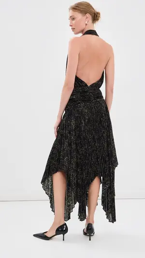 Proenza Schouler Paulina Printed Pleated Halter Maxi Dress