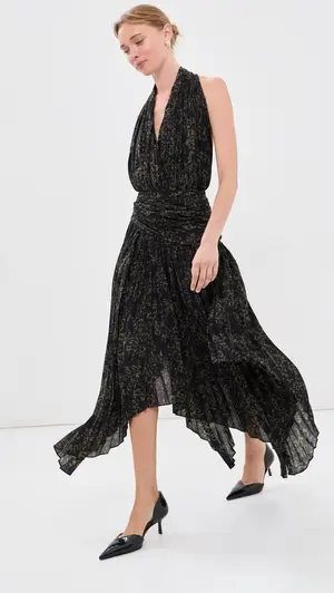 Proenza Schouler Paulina Printed Pleated Halter Maxi Dress