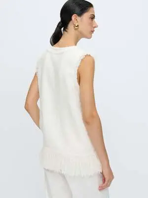 CALLAS MILANO Comporta Sleeveless V-neck Fringe Top