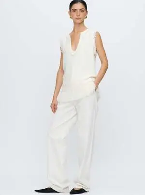CALLAS MILANO Comporta Sleeveless V-neck Fringe Top - White