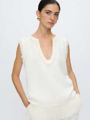 CALLAS MILANO Comporta Sleeveless V-neck Fringe Top