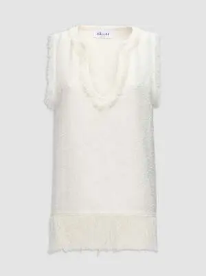 CALLAS MILANO Comporta Sleeveless V-neck Fringe Top