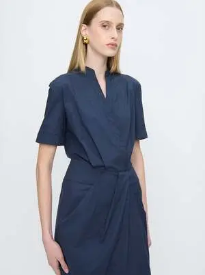 CALLAS MILANO Bali Wrap Dress With Pleated Trousers Detail - Navy