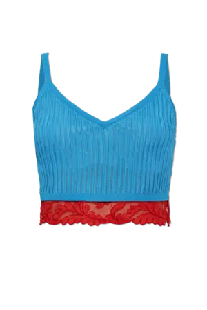 Versace Short Top With Lace Trim - Blue